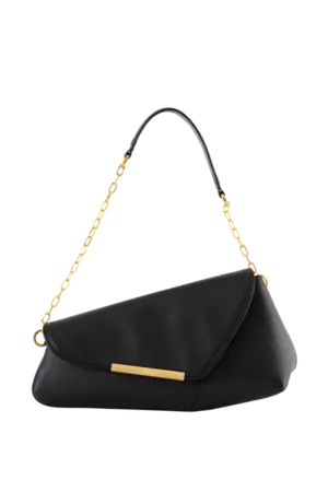 ESTHERA Esthera Black Leather Shoulder Bag With Chain Strap