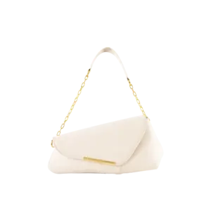 ESTHERA Leather Shoulder Bag With Chain Strap - Sand