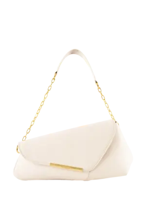 ESTHERA Leather Shoulder Bag With Chain Strap - Sand