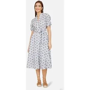 YUMI Broderie Anglaise Midi Shirt Dress - Cool White