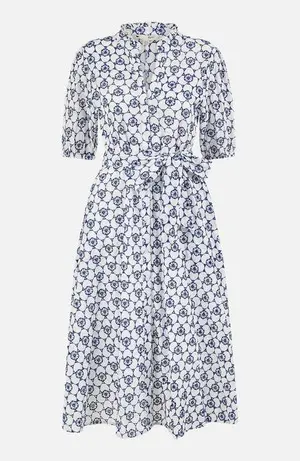 YUMI Broderie Anglaise Midi Shirt Dress - Cool White