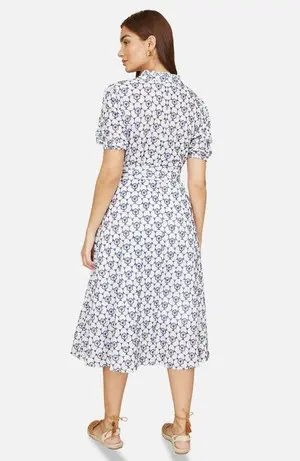 YUMI Broderie Anglaise Midi Shirt Dress - Cool White