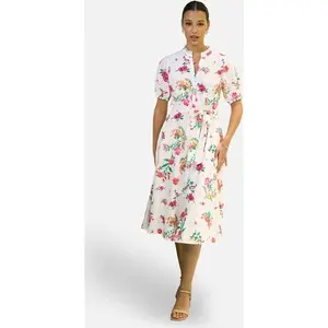 YUMI Broderie Anglaise Midi Shirt Dress - White