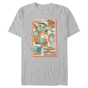 STAR WARS: THE MANDALORIAN AND GROGU Star Wars The Mandalorian And Grogu Snack Time Comic Foods Graphic T-shirt - Ice Grey