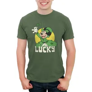 MICKEY & FRIENDS St. Patrick's Day Mickey Lucky 4 Leaf Clover Graphic T-shirt - Moss