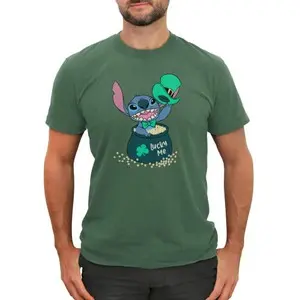 LILO & STITCH St. Patrick's Day Stitch Lucky Me Pot Of Gold Graphic T-shirt - Light Green