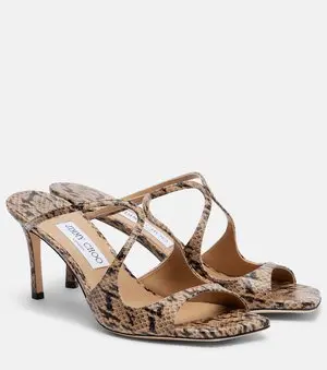 JIMMY CHOO Anise Snake-effect Leather Mules - Beige