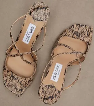 JIMMY CHOO Anise Snake-effect Leather Mules - Beige