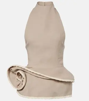 Magda Butrym Peplum Floral-appliqué Linen Top - Beige