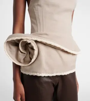 Magda Butrym Peplum Floral-appliqué Linen Top - Beige