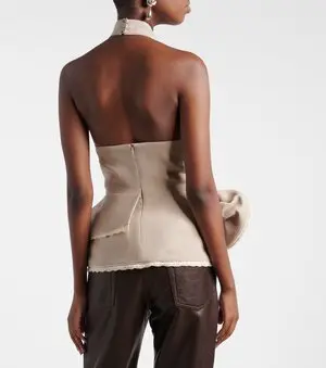 Magda Butrym Peplum Floral-appliqué Linen Top - Beige
