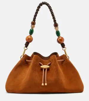 JIMMY CHOO Bon Bon Medium Beaded Suede Bucket Bag