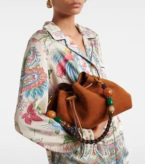 JIMMY CHOO Bon Bon Medium Beaded Suede Bucket Bag