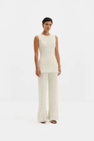 MALINA Amal Knitted Fringe Top - White