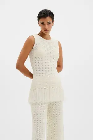 MALINA Amal Knitted Fringe Top