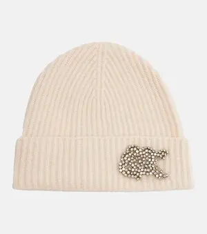 Erdem Embellished Cashmere Beanie - White