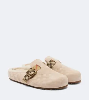 Burberry Shearling-lined Suede Clogs - Beige