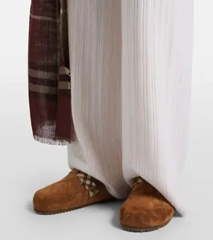 Burberry Shearling-lined Suede Clogs - Brown