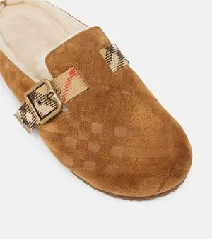 Burberry Shearling-lined Suede Clogs - Brown