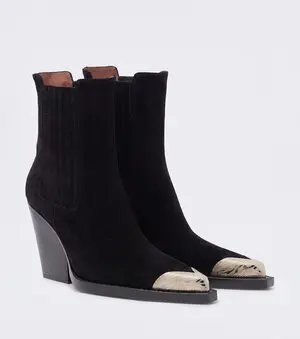 Paris Texas Dallas Embellished Suede Ankle Boots - Black