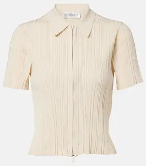 Victoria Beckham Ribbed-knit Zip-up Top - White