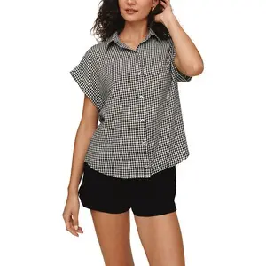 Bella Dahl Gingham Short Sleeve Button-up Shirt - Black Micro Gingham