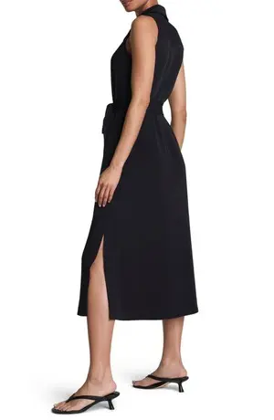 Spanx Sleeveless Belted Midi Shirtdress With Notched Collar