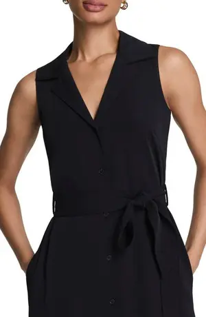 Spanx Sleeveless Belted Midi Shirtdress With Notched Collar