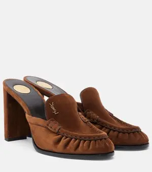 Saint Laurent Saint Laurent Le Loafer Cassandre Suede Mules Brown