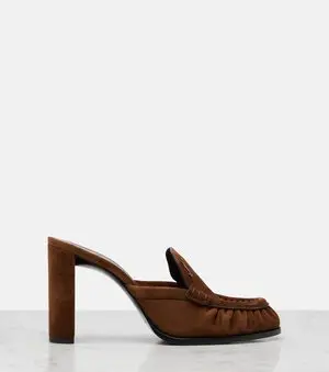 Saint Laurent Le Loafer Cassandre Suede Mules - Brown