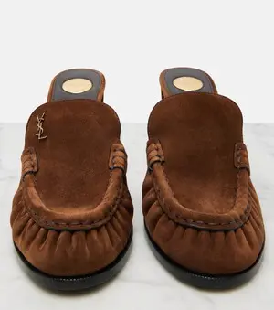 Saint Laurent Le Loafer Cassandre Suede Mules - Brown