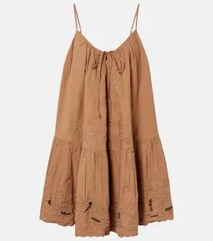 JULIET DUNN Embroidered Cotton Mini Dress - Beige