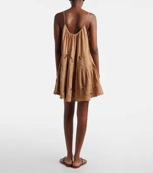 JULIET DUNN Embroidered Cotton Mini Dress - Beige