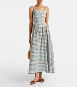 Faithfull The Brand Chiara Checked Cotton-blend Midi Dress
