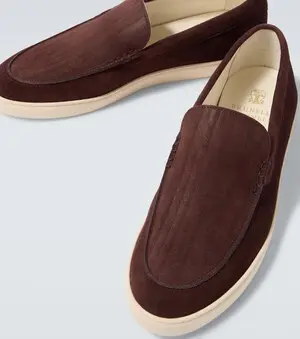 Brunello Cucinelli Chevron Suede Slip-on Shoes - Brown