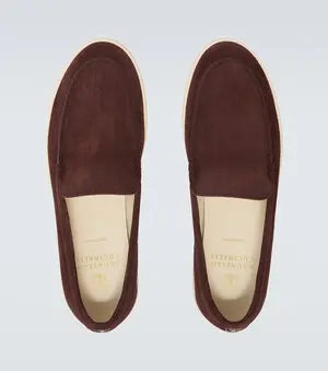 Brunello Cucinelli Chevron Suede Slip-on Shoes - Brown