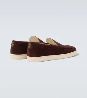 Brunello Cucinelli Chevron Suede Slip-on Shoes - Brown