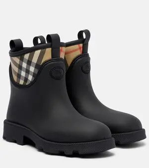 Burberry Checked Trim Rubber Boots - Black