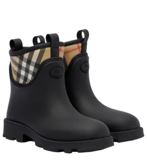 Burberry Checked Trim Rubber Boots - Black