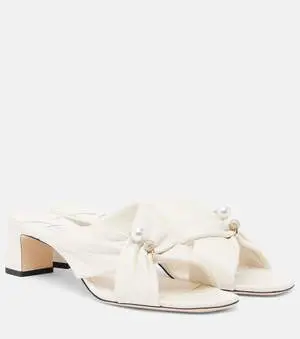 JIMMY CHOO Embellished Leather Mules - White