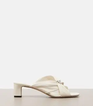 JIMMY CHOO Rafi Embellished Leather Mules - White
