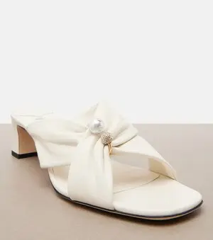 JIMMY CHOO Rafi Embellished Leather Mules - White