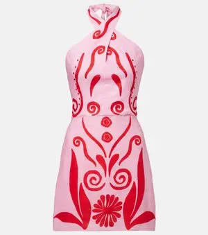 CALA DE LA CRUZ Printed Linen Mini Dress - Pink