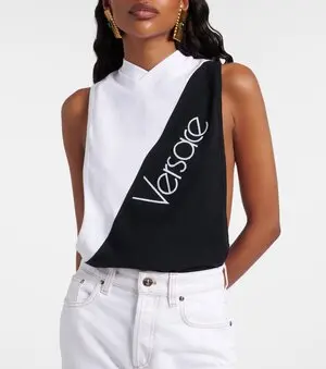 Versace Logo Embroidered Cotton-blend Tank Top