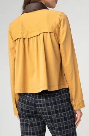LIVERPOOL Cropped Jacket With Faux Leather Collar