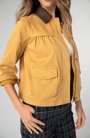 LIVERPOOL Cropped Jacket With Faux Leather Collar