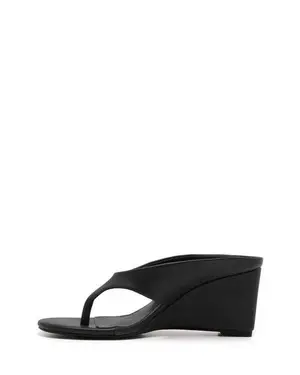 THERAPY AUSTRALIA Sera Wedge Thong Heel Sandals - Black Smooth Pu