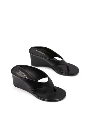 THERAPY AUSTRALIA Sera Wedge Thong Heel Sandals - Black Smooth Pu