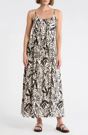 Sam Edelman Sleeveless Floral Print Maxi Dress - Black/cream