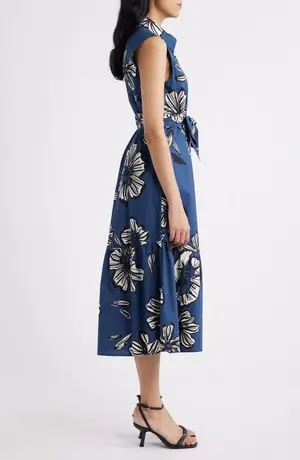 Sam Edelman Sleeveless Floral Tie Belt Midi Shirtdress
